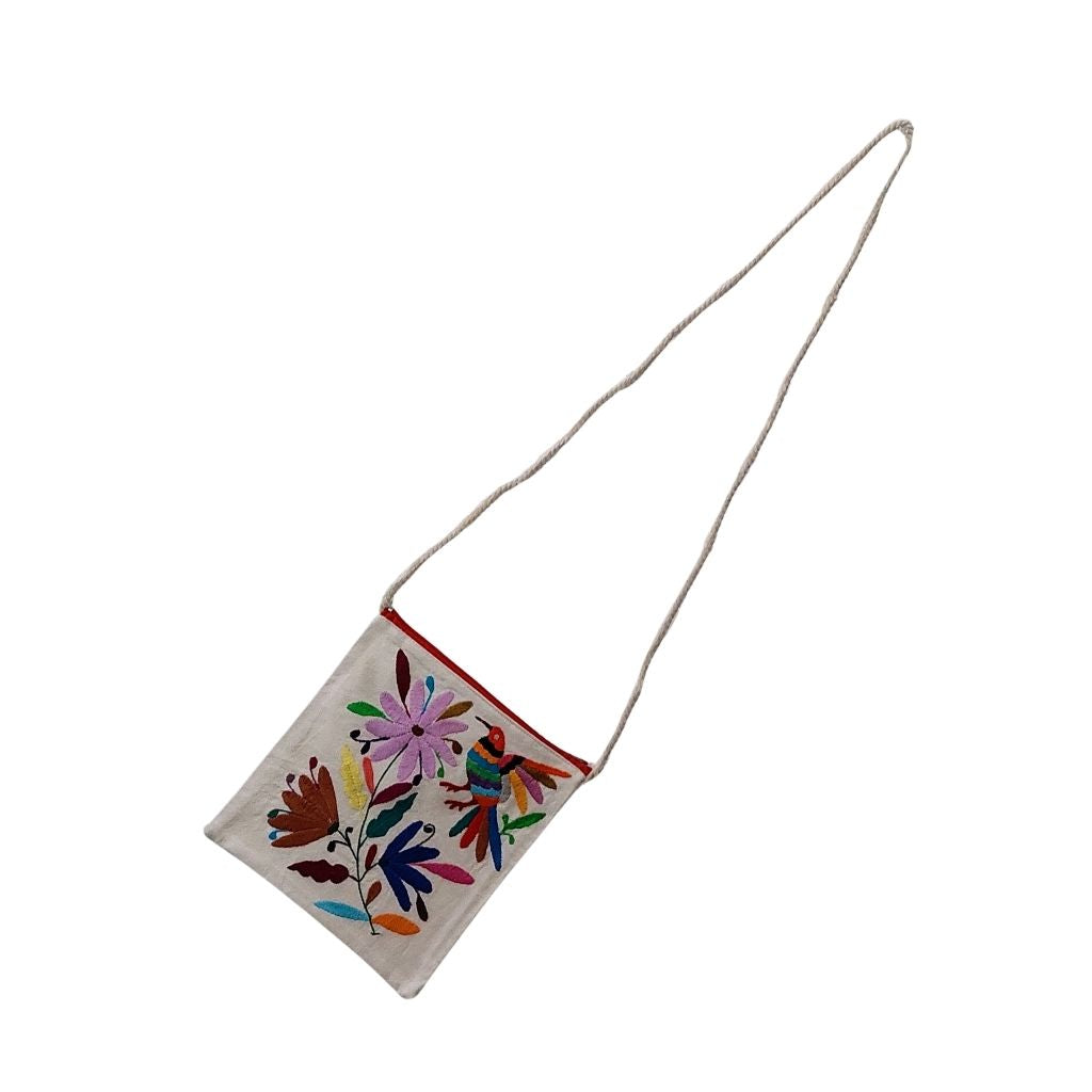 Bolsa Morral Chica Bordada en Tenango [Colibrí multicolor flor lila ...