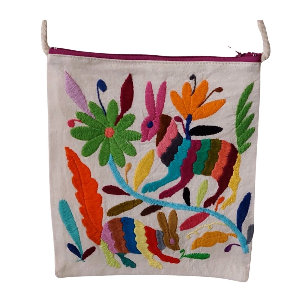 Bolsa Morral Chica Bordada en Tenango [Venado/ardilla multicolor ) #24 ...